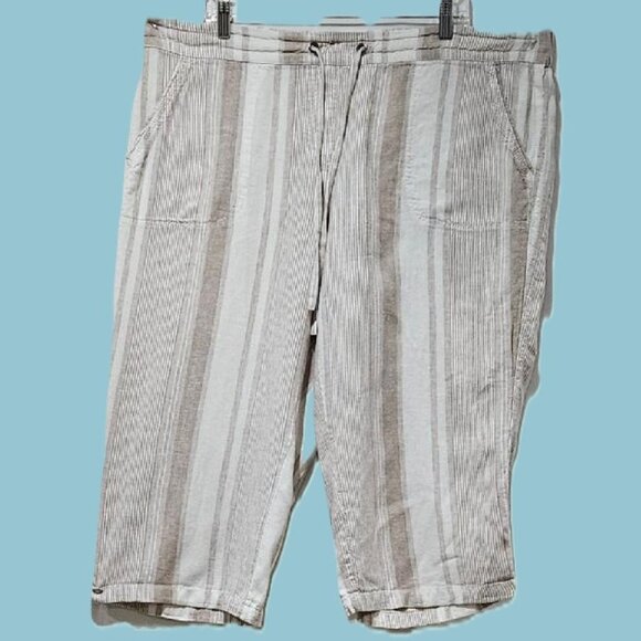 Per Se | Pants & Jumpsuits | Beige White Striped Linen Blend Pull On ...